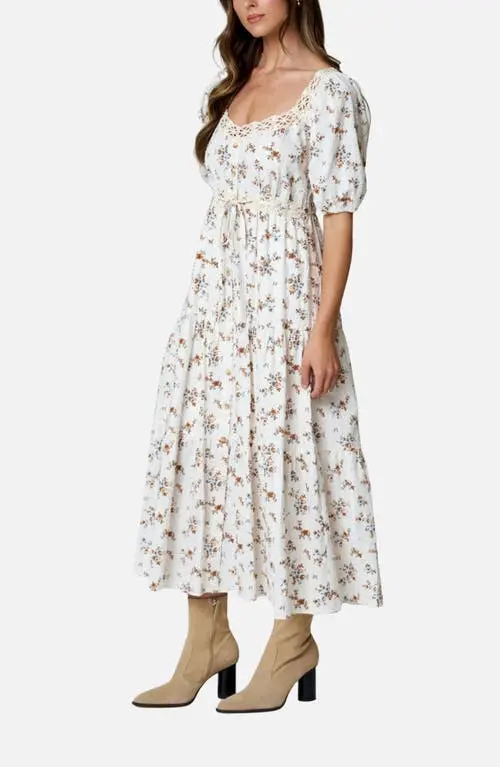 BLU PEPPER Floral Print Puff Sleeve Midi Dress