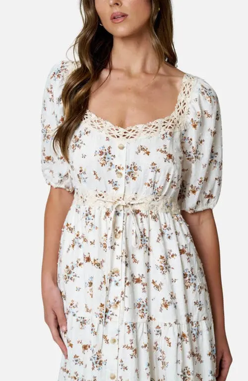 BLU PEPPER Floral Print Puff Sleeve Midi Dress