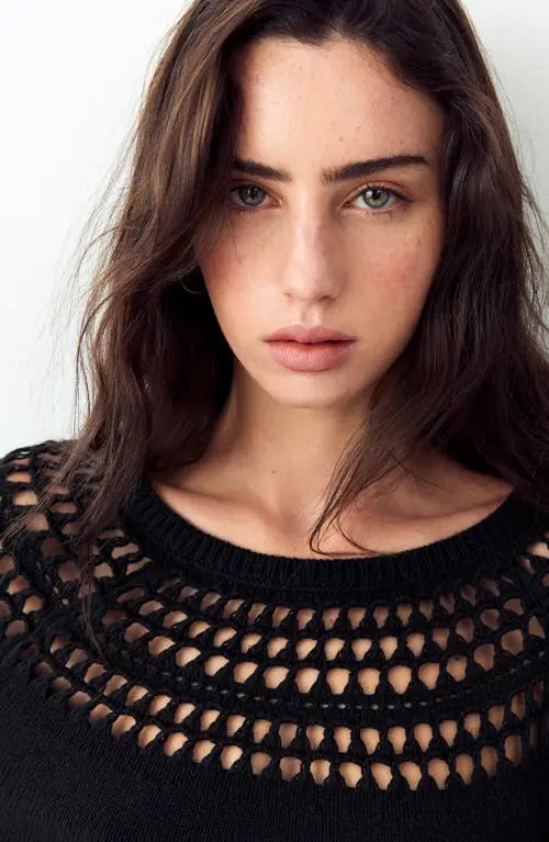 Mango Openwork Detail Boat Neck Sweater