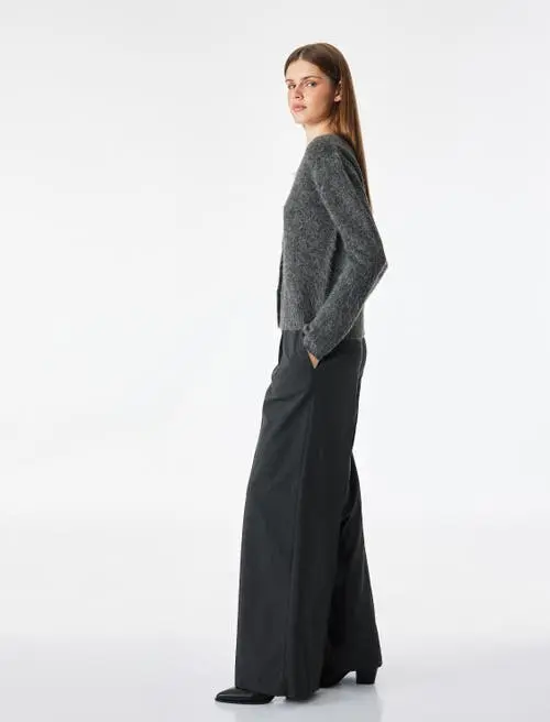 Koton Wool Blend Crew Neck Long Sleeve Knit Cardigan
