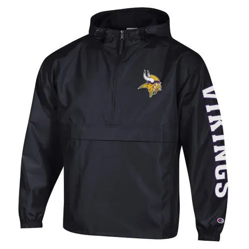 Champion Minnesota Vikings Packable Hooded Windbreaker Half-zip Jacket