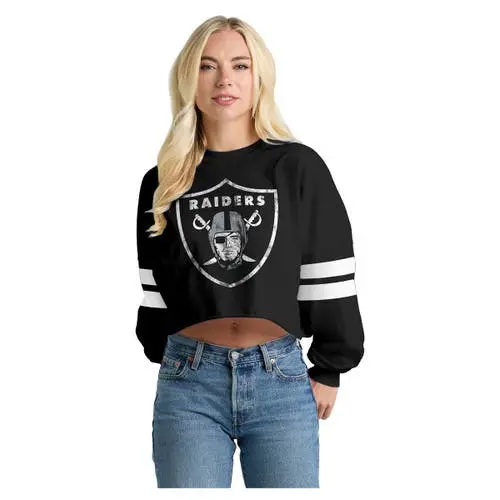 SPIRIT JERSEY Las Vegas Raiders Oversized Cropped Stripe Long Sleeve T-shirt - Black