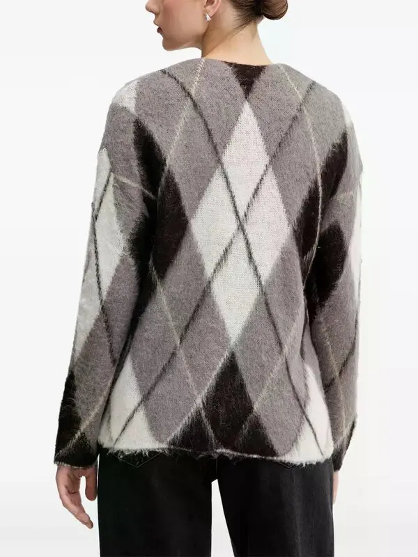 Sisley Argyle-knit V-neck Cardigan