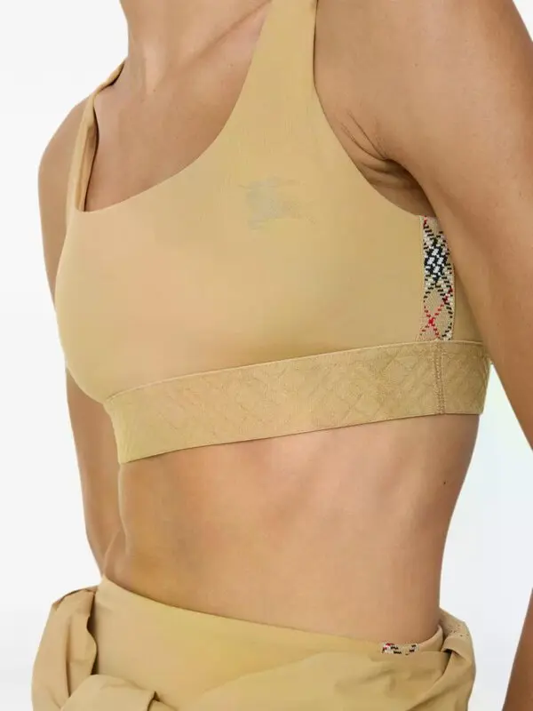 Burberry Check Trim Stretch Nylon Bra Top - Neutrals