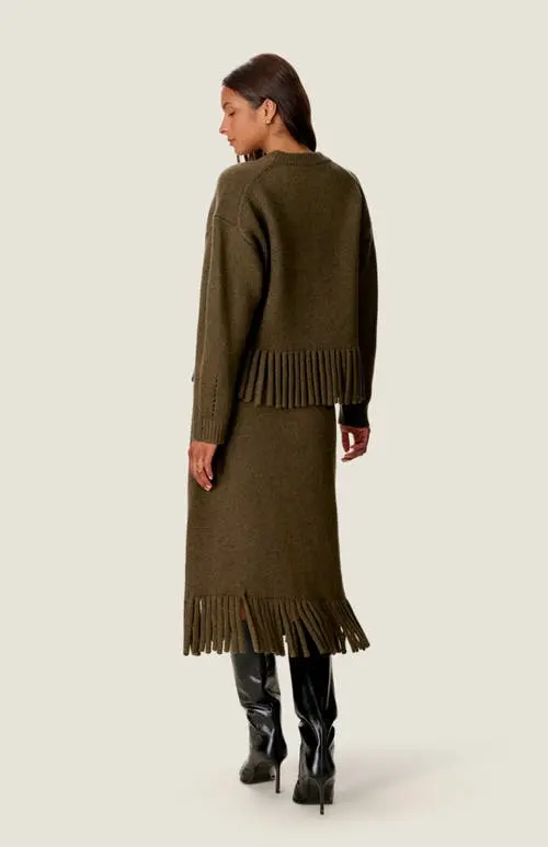 Rebecca Taylor Emelia Fringe Sweater - Olive