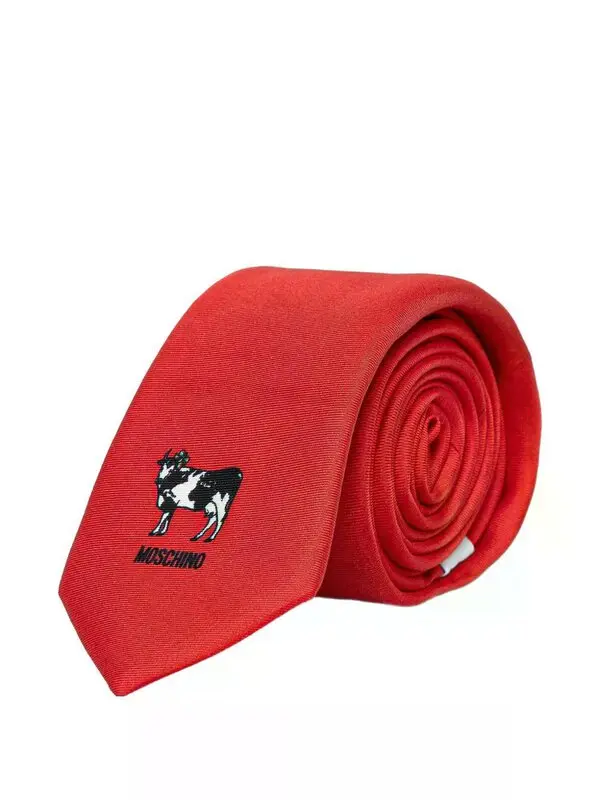 Moschino Cow-motif Logo-print Tie - Scarlet