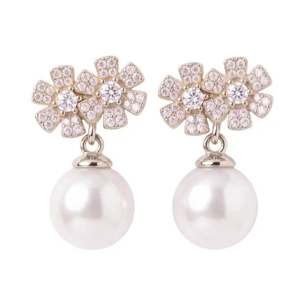 LATELITA Bouquet And Pearl Drop Earrings Silver - Silver/white