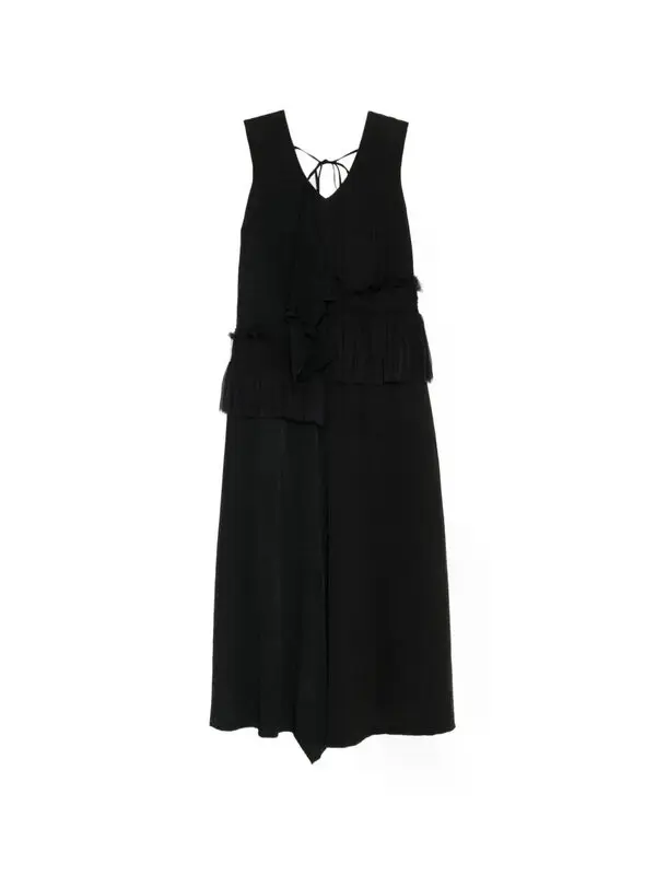 A TENTATIVE ATELIER Asymmetric Hand-smocking Drapy Dress - Black