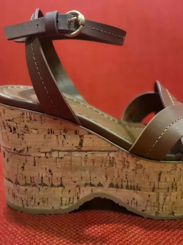 SERGIO ROSSI Havana Cork Wedge Heel Sandals
