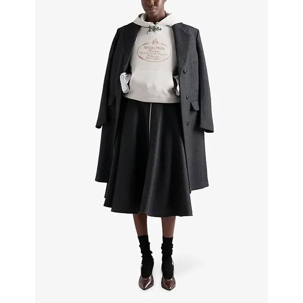 Prada Flared Zip-front Wool Midi Skirt