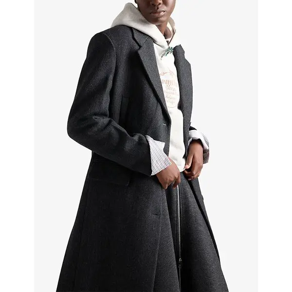 Prada Flared Zip-front Wool Midi Skirt
