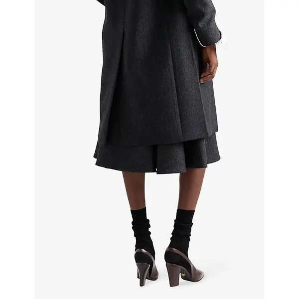 Prada Flared Zip-front Wool Midi Skirt