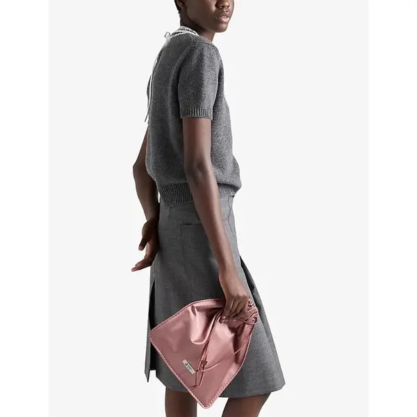 Prada Pleated Flared Wool Midi Skirt