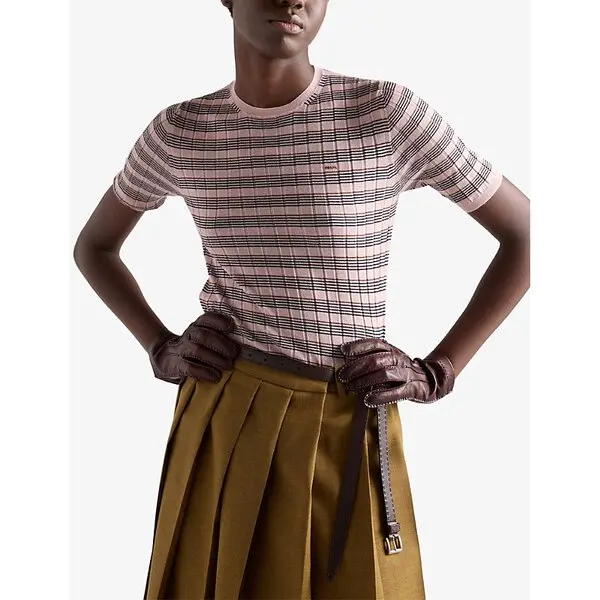 Prada Striped Short-sleeved Cashmere And Silk Jumper