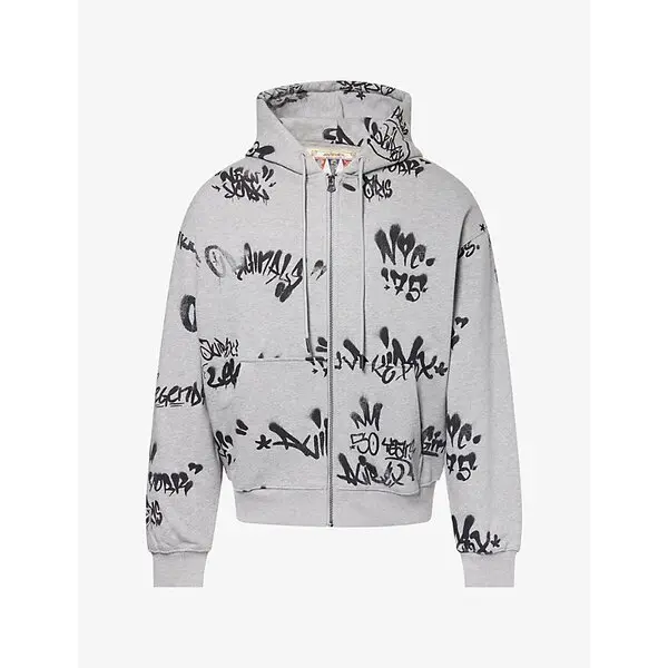 AVIREX Graffiti-print Relaxed-fit Cotton-blend Hoody - Grey