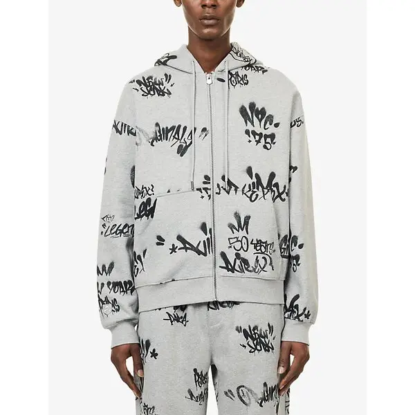 AVIREX Graffiti-print Relaxed-fit Cotton-blend Hoody - Grey