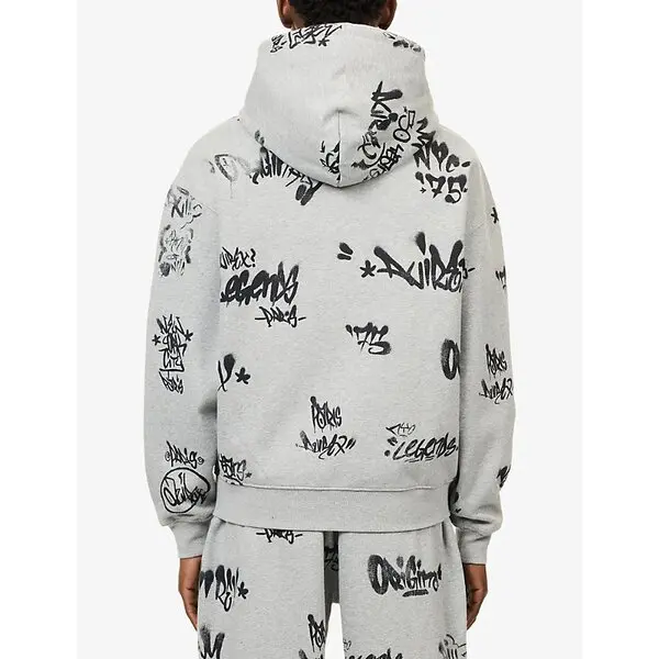 AVIREX Graffiti-print Relaxed-fit Cotton-blend Hoody - Grey