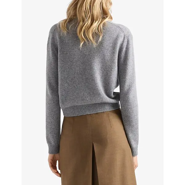 Prada Bead-embellished Scarf-detail Cashmere Jumper - Grey
