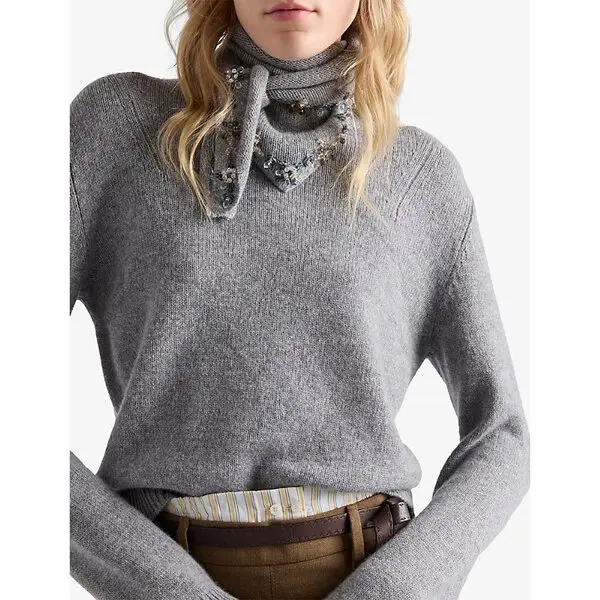 Prada Bead-embellished Scarf-detail Cashmere Jumper - Grey
