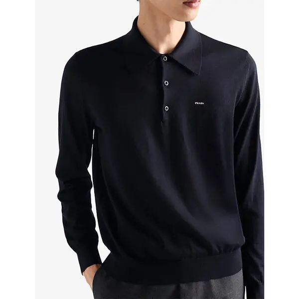 Prada Logo-embroidered Polo-collar Wool Jumper