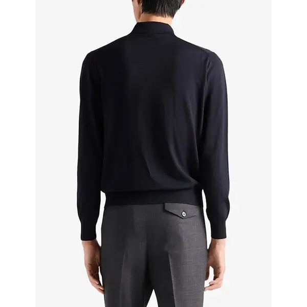 Prada Logo-embroidered Polo-collar Wool Jumper