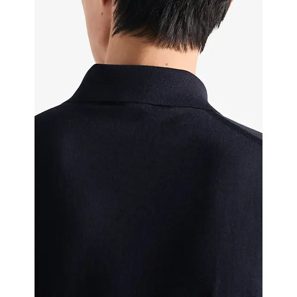 Prada Logo-embroidered Polo-collar Wool Jumper