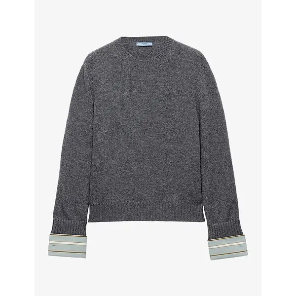 Prada Striped-cuff Relaxed-fit Wool And Cashmere Jumper - Grey