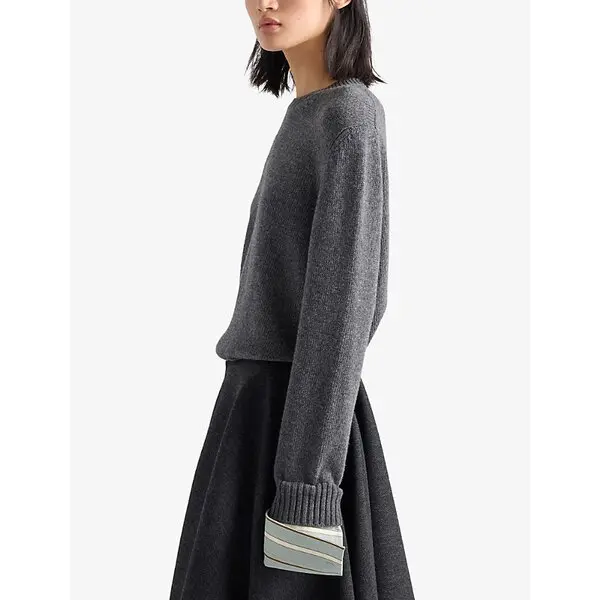 Prada Striped-cuff Relaxed-fit Wool And Cashmere Jumper