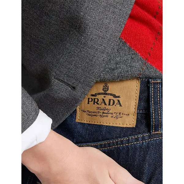Prada Logo-plaque Flared Denim Mini Skirt