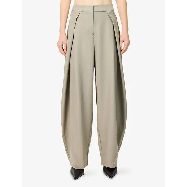 THE COUTURE CLUB Pleated Barrel-leg Woven Trousers