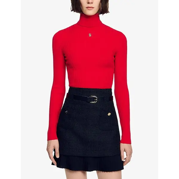 Sandro Two-in-one Belted-waist Tweed Mini Skirt