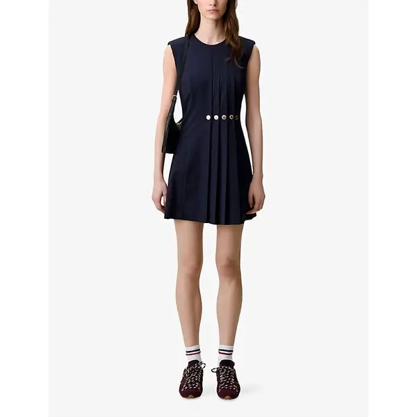 Claudie Pierlot Fitted Pleat-detail Stretch Wool-blend Mini Dress