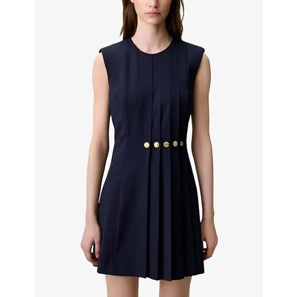 Claudie Pierlot Fitted Pleat-detail Stretch Wool-blend Mini Dress