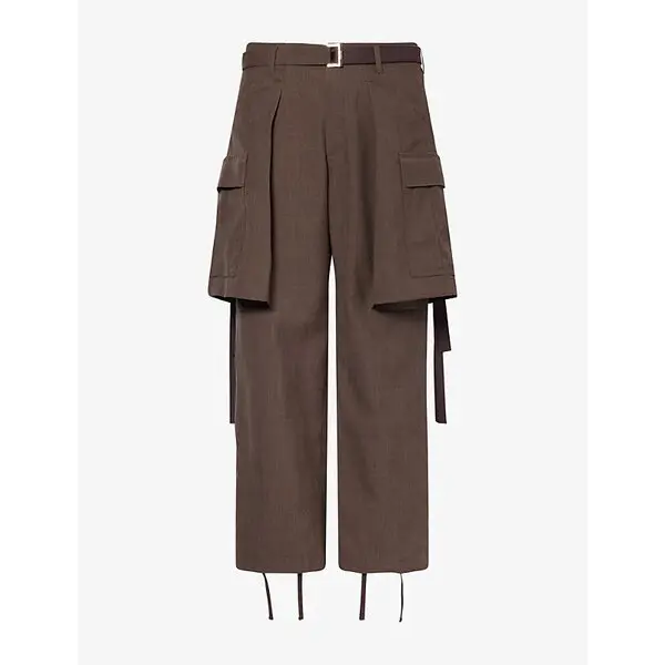 Sacai Belted Wool Trousers - Brown