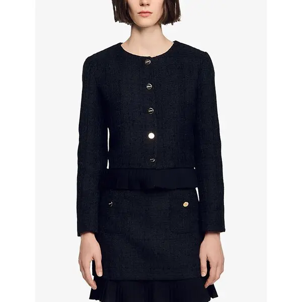 Sandro Two-in-one Round-neck Tweed Jacket