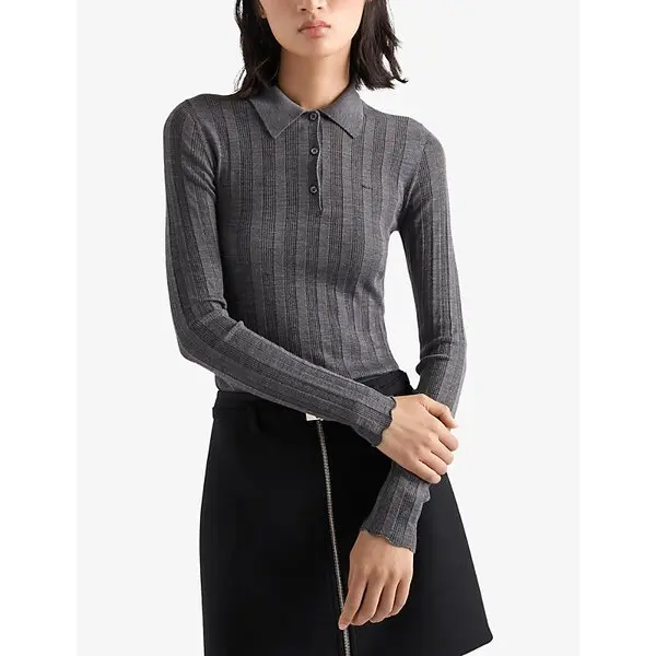 Prada Polo-collar Slim-fit Wool Jumper