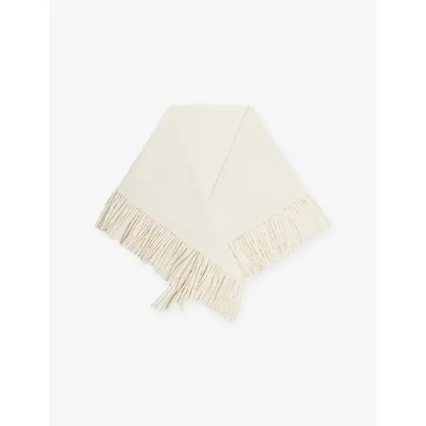 Sandro Fringed Triangle Wool And Cashmere Scarf - Ecru