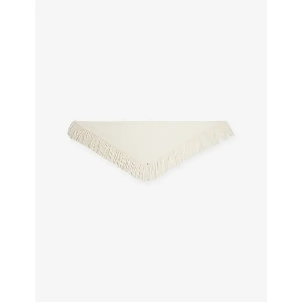 Sandro Fringed Triangle Wool And Cashmere Scarf - Ecru
