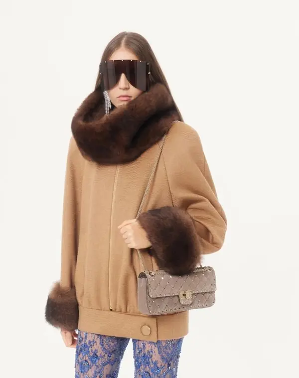 Valentino Garavani Baby Camel Drap Peacoat With Shearling