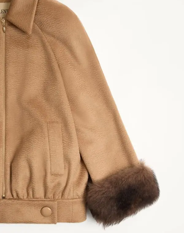 Valentino Garavani Baby Camel Drap Peacoat With Shearling