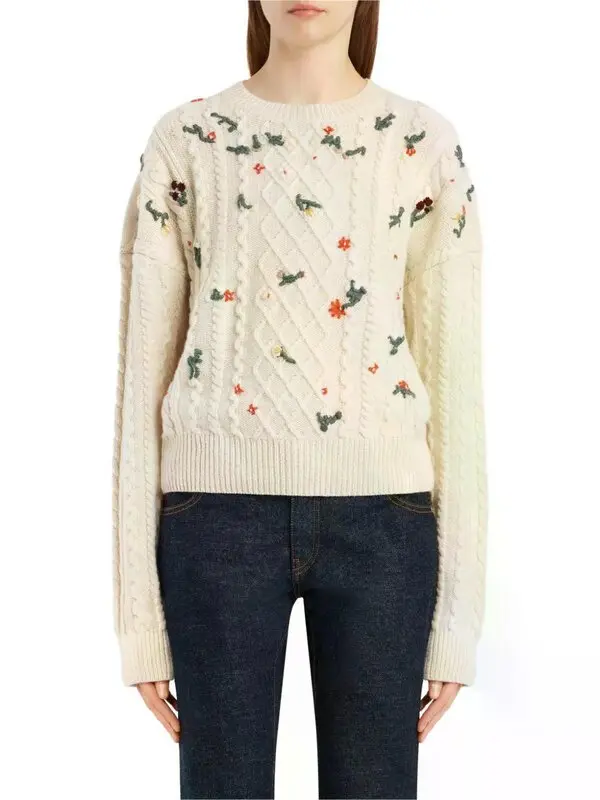 Khaite Elias Embroidery Sweater In Ivory