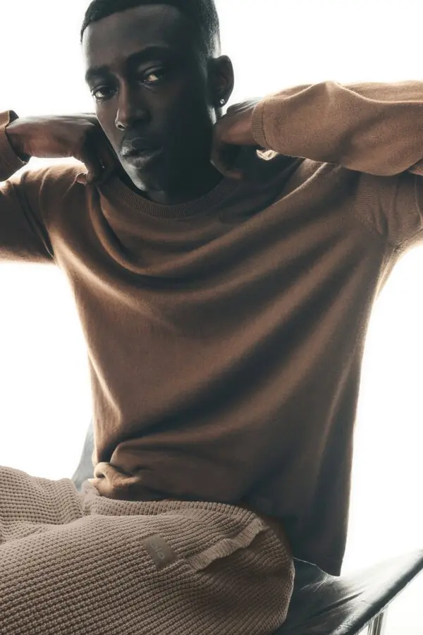 Alo Yoga Cashmere Blend Ever Soft Long Sleeve Crewneck Top - Java Brown