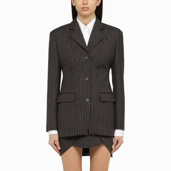 Off-White Single-breasted Pinstripe Wool-blend Jacket - Grey