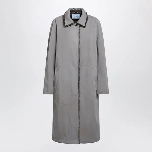 Prada Reversible Overcoat In Twill With Vintage-effect Houndstooth