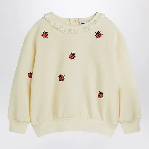 MINI RODINI Mini Ivory Sweatshirt With Embroidered Ladybugs - White