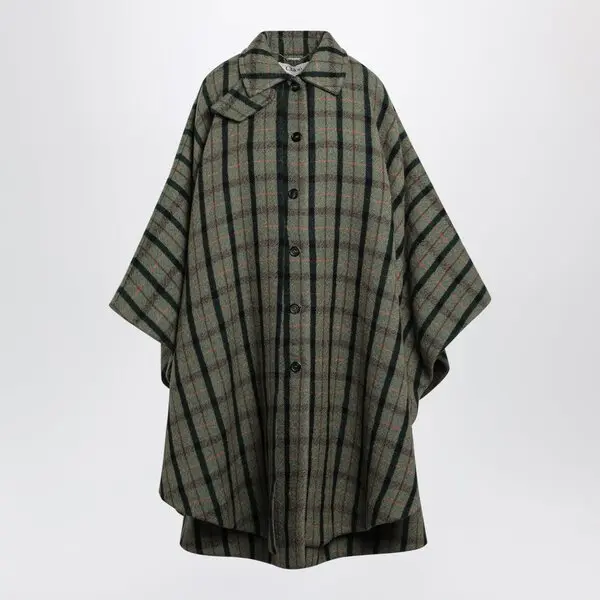 Chloé Check Wool Cape Coat - Green