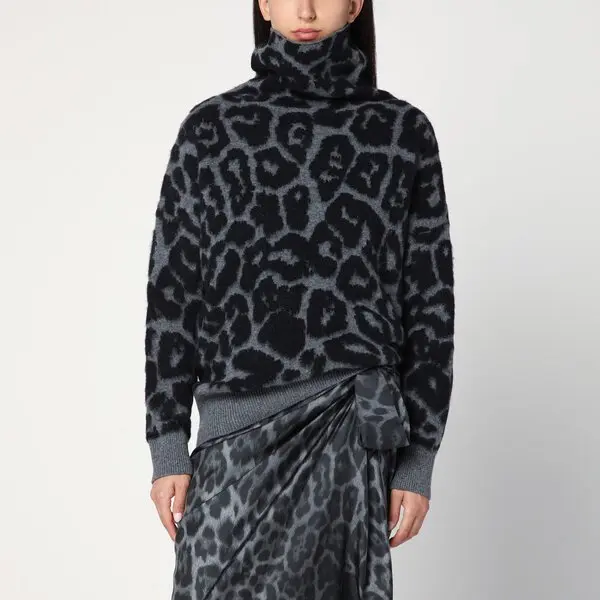 Stella McCartney Leopard Print Wool Turtleneck Sweater