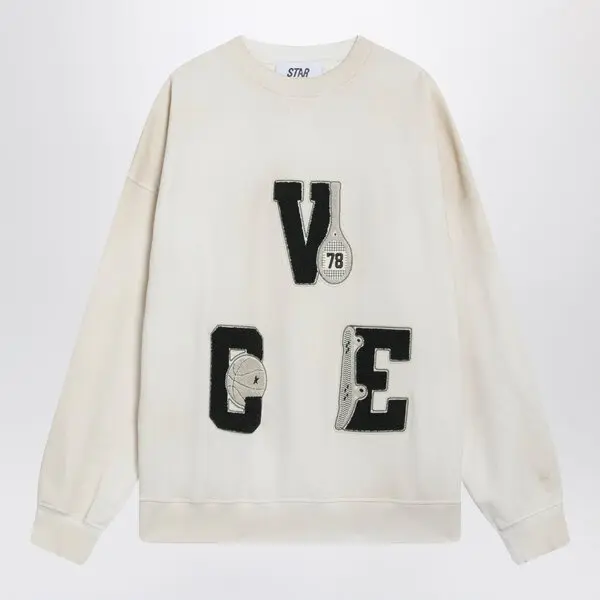 GOLDEN GOOSE Feminine Crewneck Sweatshirt With Statement Patches - White
