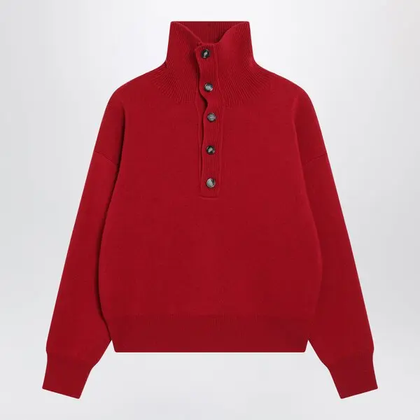 AMI Paris Mock Neck Button Front Sweater - Red