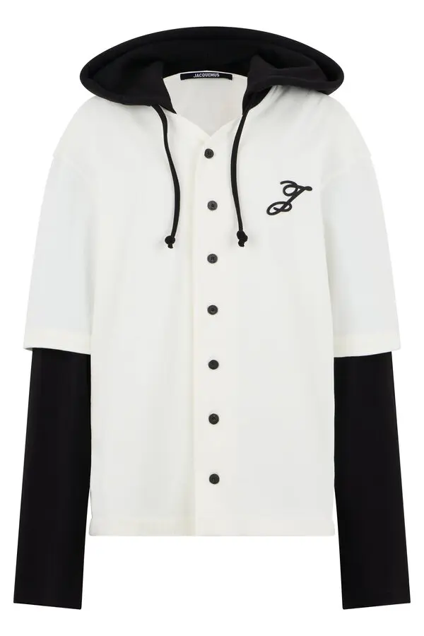 Jacquemus Button-front Hooded Sweatshirt With Logo Detail - White